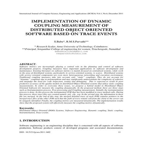 IMPLEMENTATION OF DYNAMIC COUPLING MEASUREMENT OF DISTRIBUTED OBJECT ORIENTED SOFTWARE BASED ON ...