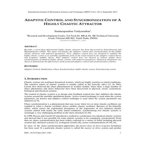 Adaptive Control And Synchronization Of A Highly Chaotic Attractor Pdf