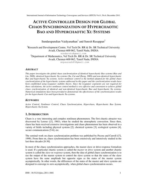 Active Controller Design For Global Chaos Synchronization Of