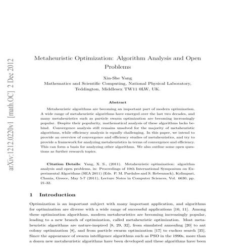 Metaheuristic Optimization Algorithm Analysis And Open Problems Pdf