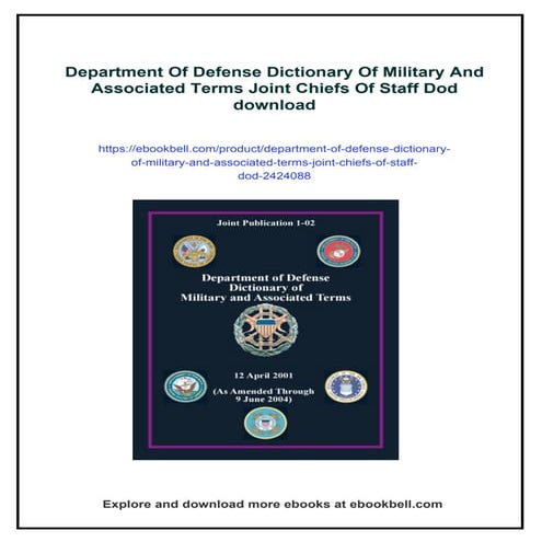 Department Of Defense Dictionary Of Military And Associated Terms Joint ...