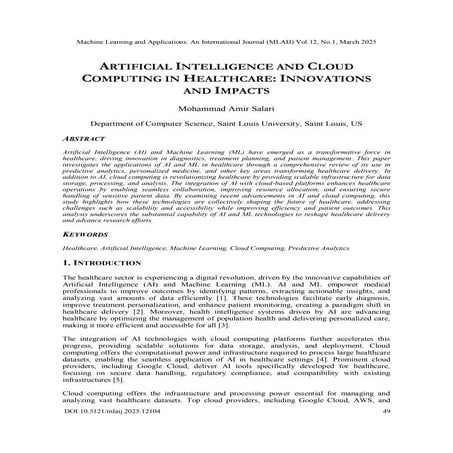 Artificial Intelligence and Cloud Computing in Healthcare: Innovations and Impacts | PDF