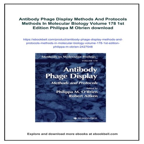 Antibody Phage Display Methods And Protocols Methods In Molecular Biology Volume 178 1st Edition ...