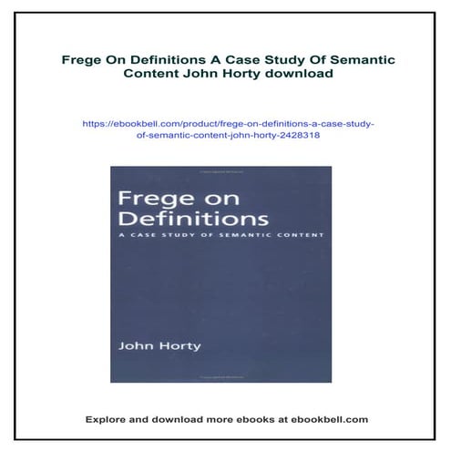 Frege On Definitions A Case Study Of Semantic Content John Horty | PDF