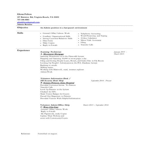 Glenn Felton Admin Resume | PDF