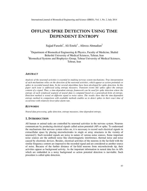 OFFLINE SPIKE DETECTION USING TIME DEPENDENT ENTROPY | PDF OFFLINE SPIKE DETECTION USING TIME DEPENDENT ENTROPY | PDF