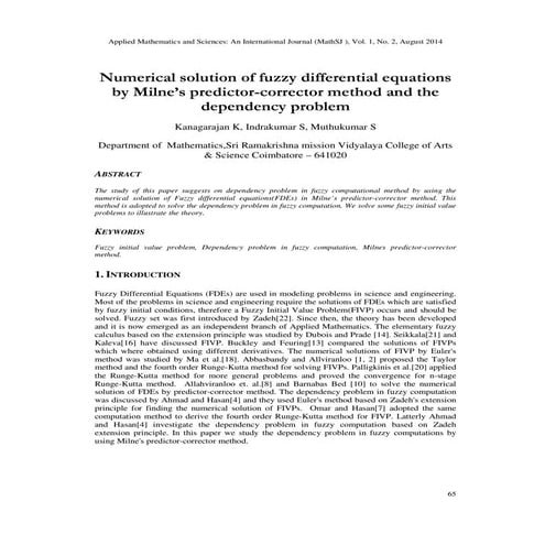Numerical Solution Of Fuzzy Differential Equations By Milne S Predictor Corrector Method And The