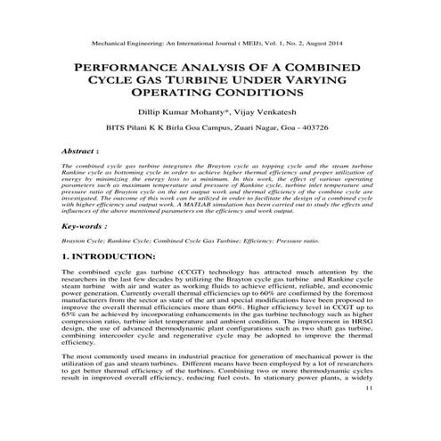 Performance Analysis Of A Combined Cycle Gas Turbine Under Varying Operating Conditions Pdf
