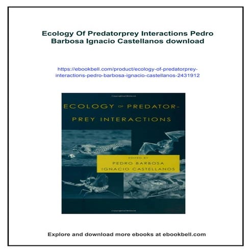 Ecology Of Predatorprey Interactions Pedro Barbosa Ignacio Castellanos ...