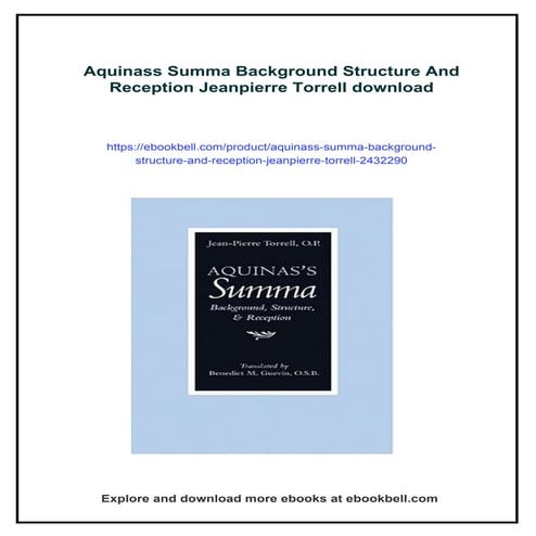 Aquinass Summa Background Structure And Reception Jeanpierre Torrell | PDF