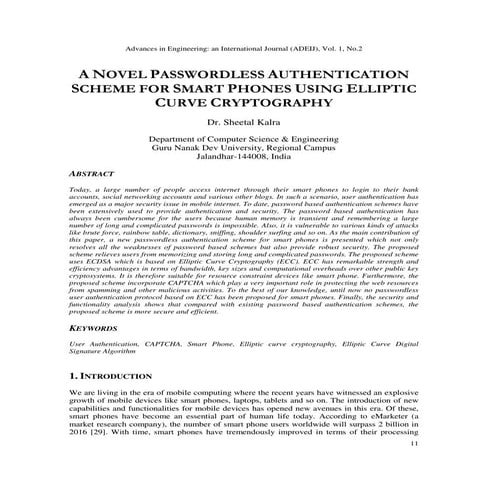 A Novel Passwordless Authentication Scheme For Smart Phones Using Elliptic Curve Cryptography Pdf