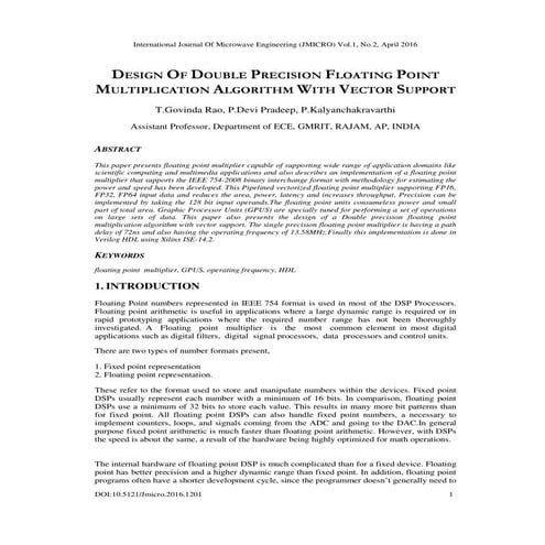 Design Of Double Precision Floating Point Multiplication Algorithm With Vector Support Pdf