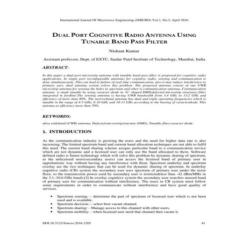 Dual Port Cognitive Radio Antenna Using Tunable Band Pass Filter Pdf