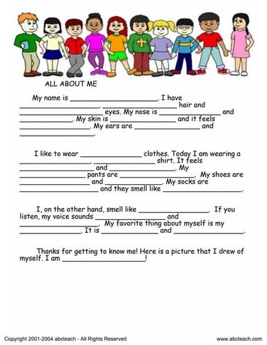 All about me worksheet | PDF