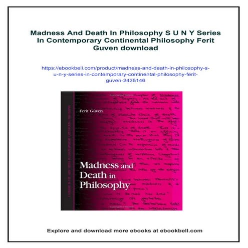 Madness And Death In Philosophy S U N Y Series In Contemporary ...