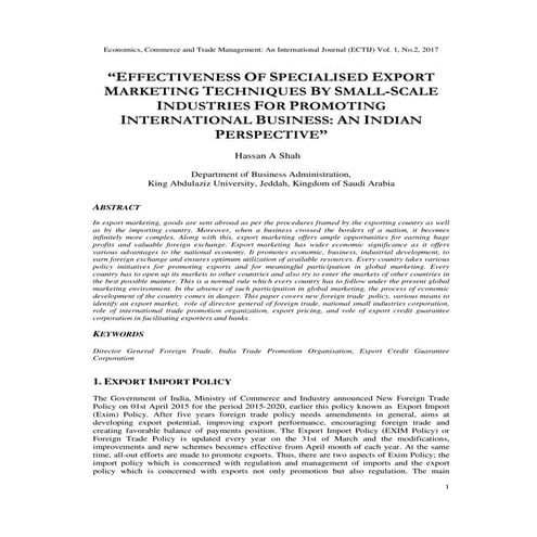 Effectiveness of Specialised Export Marketing Techniques by Small-Scale ...