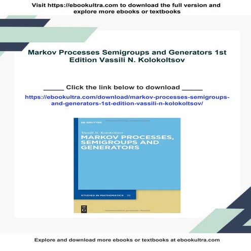 Markov Processes Semigroups and Generators 1st Edition Vassili N. Kolokoltsov | PDF