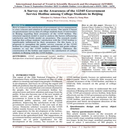 A Survey on the Awareness of the 12345 Government Service Hotline among ...