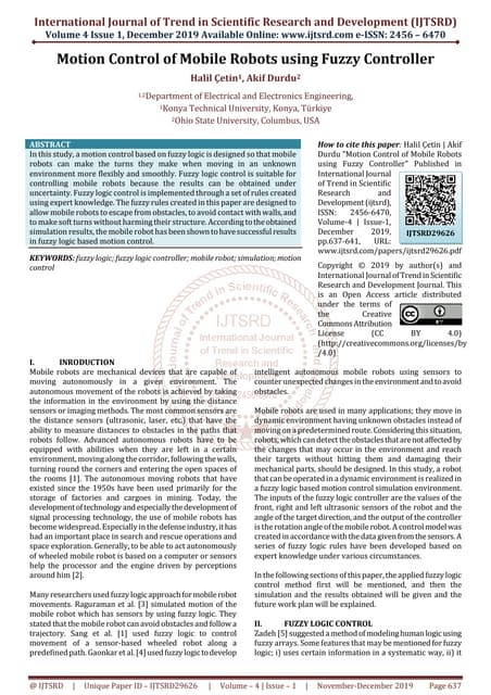 Motion Control Of Mobile Robots Using Fuzzy Controller Pdf Radio Control Hobbies And Interests