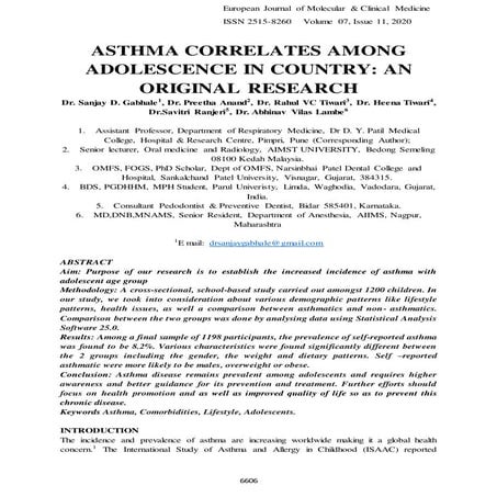 ASTHMA CORRELATES AMONG ADOLESCENCE IN COUNTRY: AN ORIGINAL RESEARCH | PDF