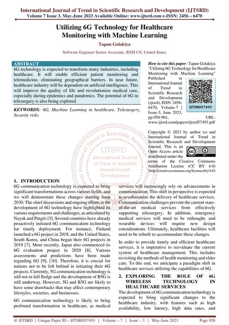 Utilizing 6G Technology for Healthcare Monitoring with Machine Learning ... Utilizing 6G Technology for Healthcare Monitoring with Machine Learning ...