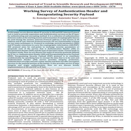 Working Survey Of Authentication Header And Encapsulating Security 5324