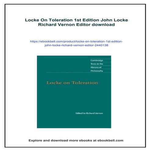 Locke On Toleration 1st Edition John Locke Richard Vernon Editor | PDF