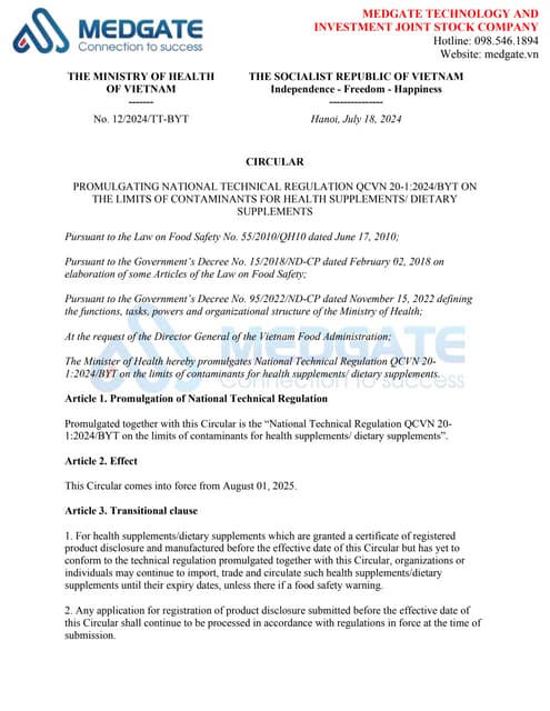 Circular 43/2014/TT-BYT: REGULATING THE MANAGEMENT OF FUNCTIONAL FOODS | PDF | Nutrition ...