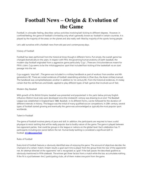 History of Football Evolution of the Game | PDF