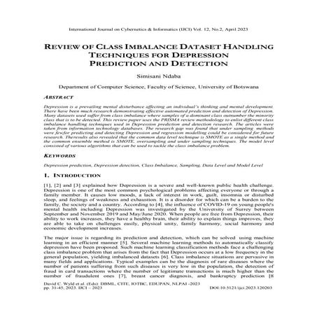Review Ofclass Imbalance Dataset Handling Techniques For Depression