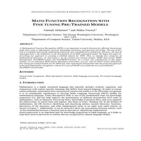 MATH FUNCTION RECOGNITION WITH FINE TUNING PRE-TRAINED MODELS | PDF