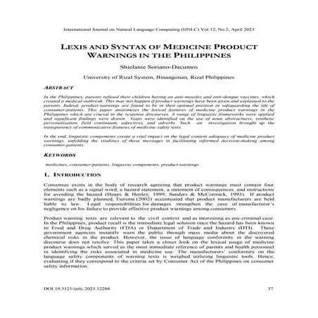 Lexis and Syntax of Medicine Product Warnings in the Philippines | PDF