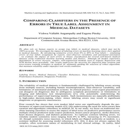 Comparing Classifiers in the Presence of Errors in True Label Assignment in Medical Datasets | PDF
