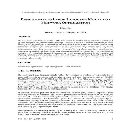 BENCHMARKING LARGE LANGUAGE MODELS ON NETWORK OPTIMIZATION | PDF