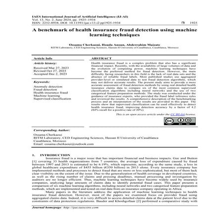 A benchmark of health insurance fraud detection using machine learning ...
