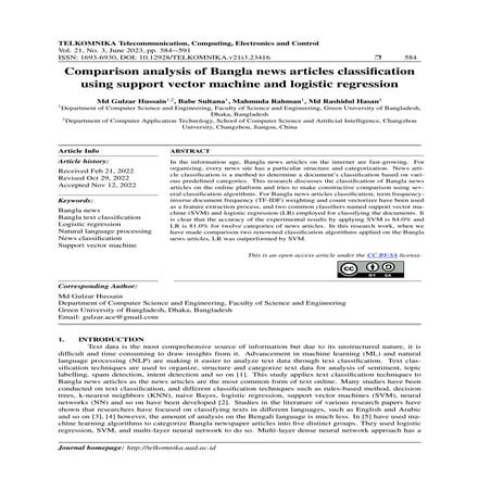 Comparison analysis of Bangla news articles classification using ...