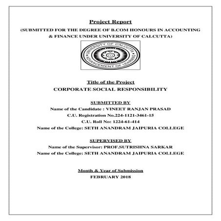 Project on corporate social responsibility | PDF