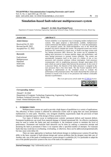 Simulation Based Fault Tolerant Multiprocessors System Pdf