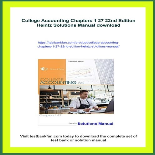 College Accounting Chapters 1 27 22nd Edition Heintz Solutions Manual | PDF