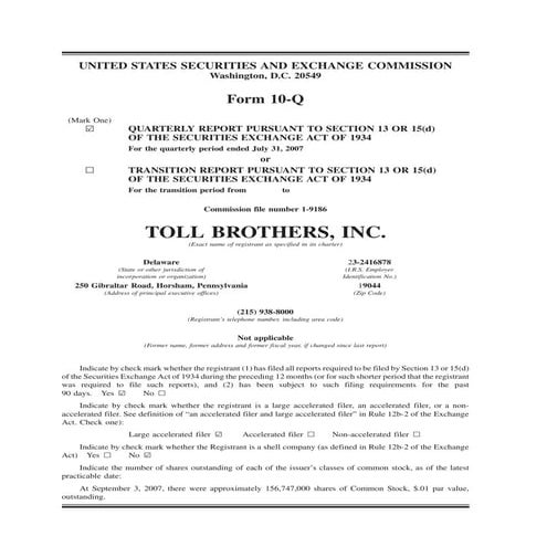 tollbrothers 10-Q-july_2007 | PDF
