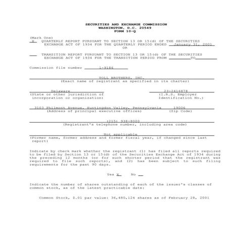 tollbrothers 10-Q-jan_2001 | PDF