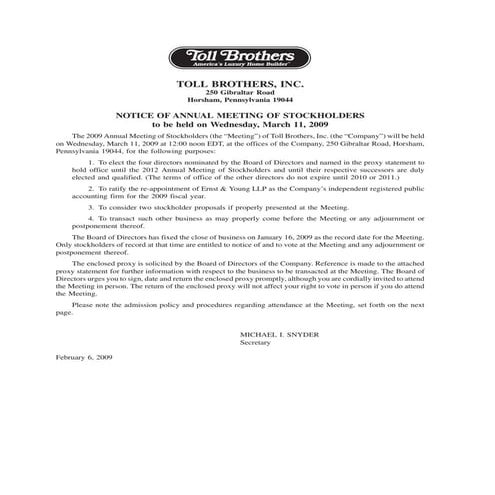 tollbrothers Proxy_Statement | PDF