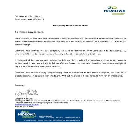 Letter of Recommendation - Hidrovia | PDF