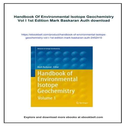 Handbook Of Environmental Isotope Geochemistry Vol I 1st Edition Mark ...