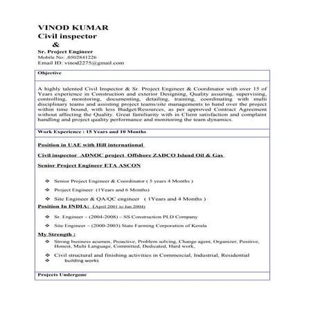 Vinod cv (1) | DOC | Civil Engineering Industry | Industries