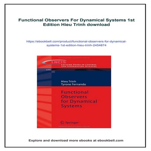 Functional Observers For Dynamical Systems 1st Edition Hieu Trinh | PDF