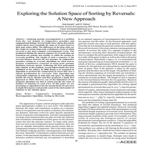 Exploring the Solution Space of Sorting by Reversals: A New Approach | PDF