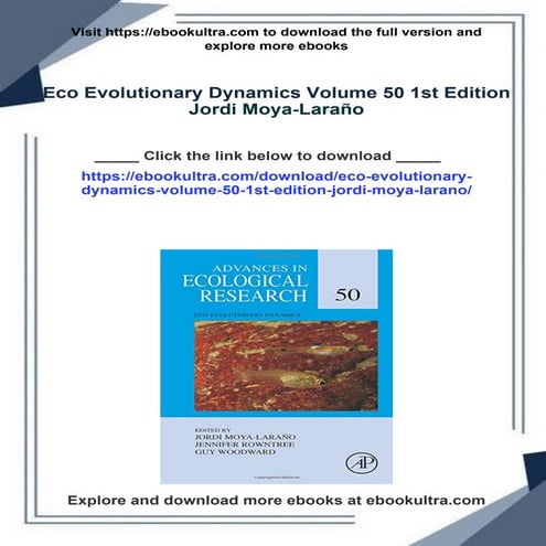 Eco Evolutionary Dynamics Volume 50 1st Edition Jordi Moya-Laraño | PDF