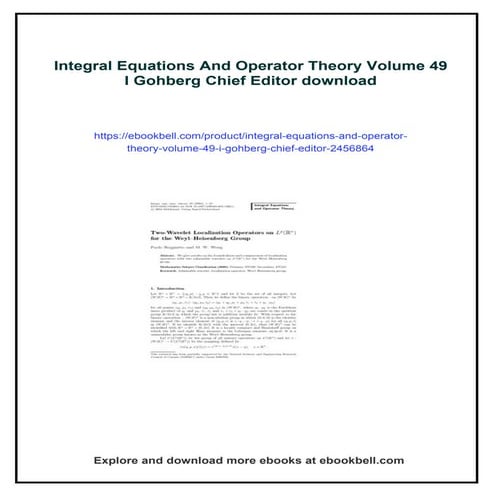 Integral Equations And Operator Theory Volume 49 I Gohberg Chief Editor ...