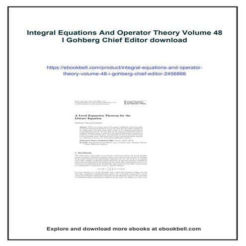 Integral Equations And Operator Theory Volume 48 I Gohberg Chief Editor ...